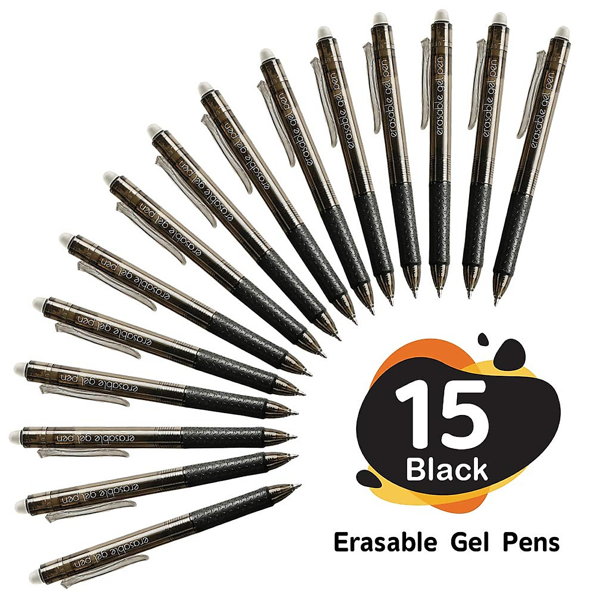 Erasable Gel Pens, 15 Pack Black Retractable Erasable Pens Clicker, Fine Point, Make Mistakes Disappear, Black Inks for Writing Planner and Crossword Puzzles…
