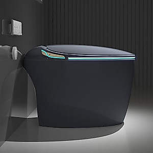 Wekuku Unique Smart Toilet With Bidet Built In, Intelligent One Piece Toilet For Modern Bathroom, Auto Open/Close Seat, Foot Sensor, Led Display, Night Light, Warm Water & Dryer, Grey