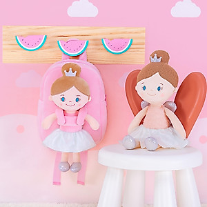 Gloveleya Toddler Backpack with Rag Doll Baby Gifts Angel Girl Pink 9 Inches