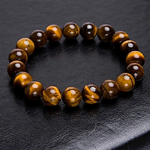 Bivei AA Quality Mens Womens 10MM Natural Tiger Eye Stone Gemstone Bead Meditation Healing Power Elastic Stretch Bracelet(Tiger Eye 4pc/Set)