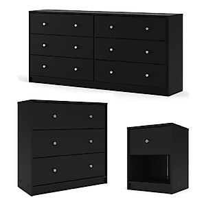 Home Square 3pc Set of Engineered Wood Black 3Drawer Chest 6Drawer Dresser & Nightstand