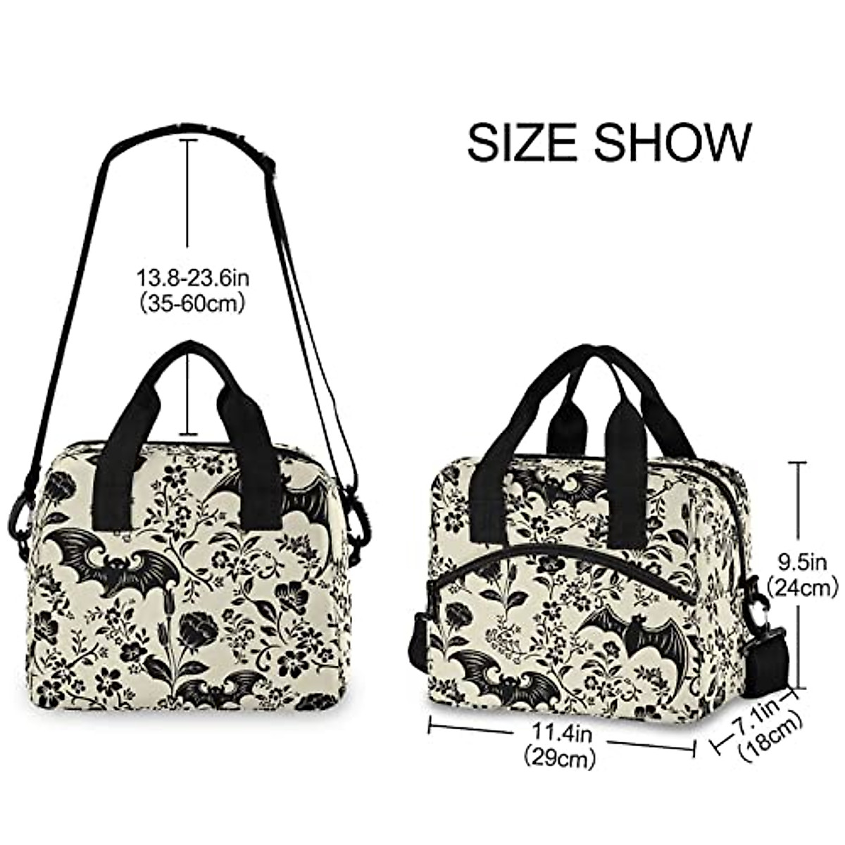 CBBYY Goth Bat Lunch Bags for Women Men, Reusable Insulated Lunch Box, Adjustable Shoulder Straps Tote Lunch Bag for Work Picnic School