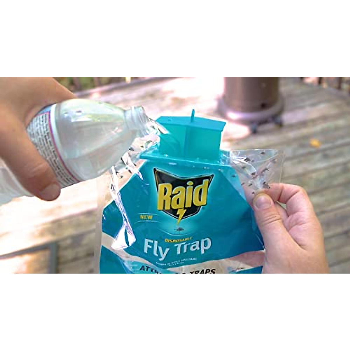 Raid Fly Trap (2-Pack), Outdoor Fly Trap, Disposable Fly Trap Bag, House Fly Trap with Food-Based Attractant, Hanging Fly Bag, 2 Home Fly Trap Bags, Outside Fly Control for Home, Hanging Fly Bait Bags