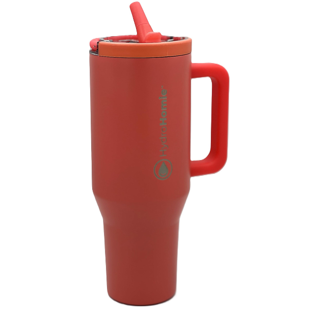 HYDRO HOMIE The Nomad 40oz Tumbler – Flip Straw Lid with Handle and Rubber Base, Travel Car Cup Holder Friendly and 100% Leak Resistant - Courageous Coral