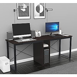 Computer Desk, 78 inches Home Office Desks with Storage Shelves, 2-Tier Student Desk Double Working Desk Simple Desk Rustic Wooden Office Table Work Table for for Home Office Workstation (Black)