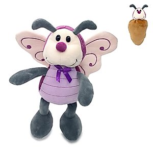 JoyAmigo Butterfly Stuffed Animal Plush Bug Toys with Embroidered Wings Soft Insects Plushie Bundled with Cocoon Bag, Gift for Girls Kids Babies, Mother's Day Present