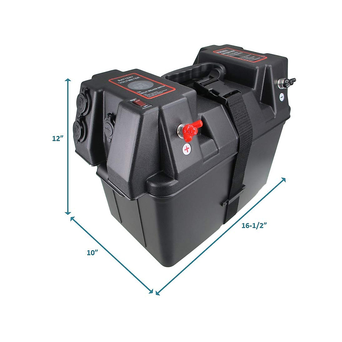 Pactrade Marine Boat Battery Box Dual USB Charger 2 Power Socket Voltmeter Gauge