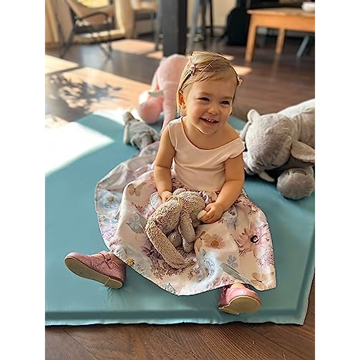 PRAVELO Hexagon Baby Playpen Mat – 59 Inch Wide Self-Inflating Play Pad Compatible with Pop N Go Playpen – Comfortable and Portable Pad for Babies Toddlers (Blue)