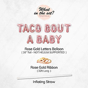 Rose Gold Taco Bout A Baby Balloons Banner Sign for Mexican Fiesta Decorations and Party Supplies - Gender Reveal Baby Shower Rose Gold Letter Balloons