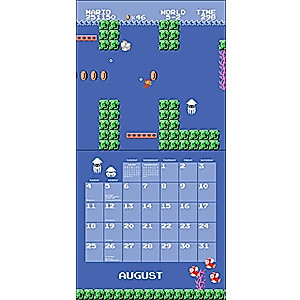 Super Mario Bros. 8-bit Retro 2024 Wall Calendar + Bonus Die-cut Notecards