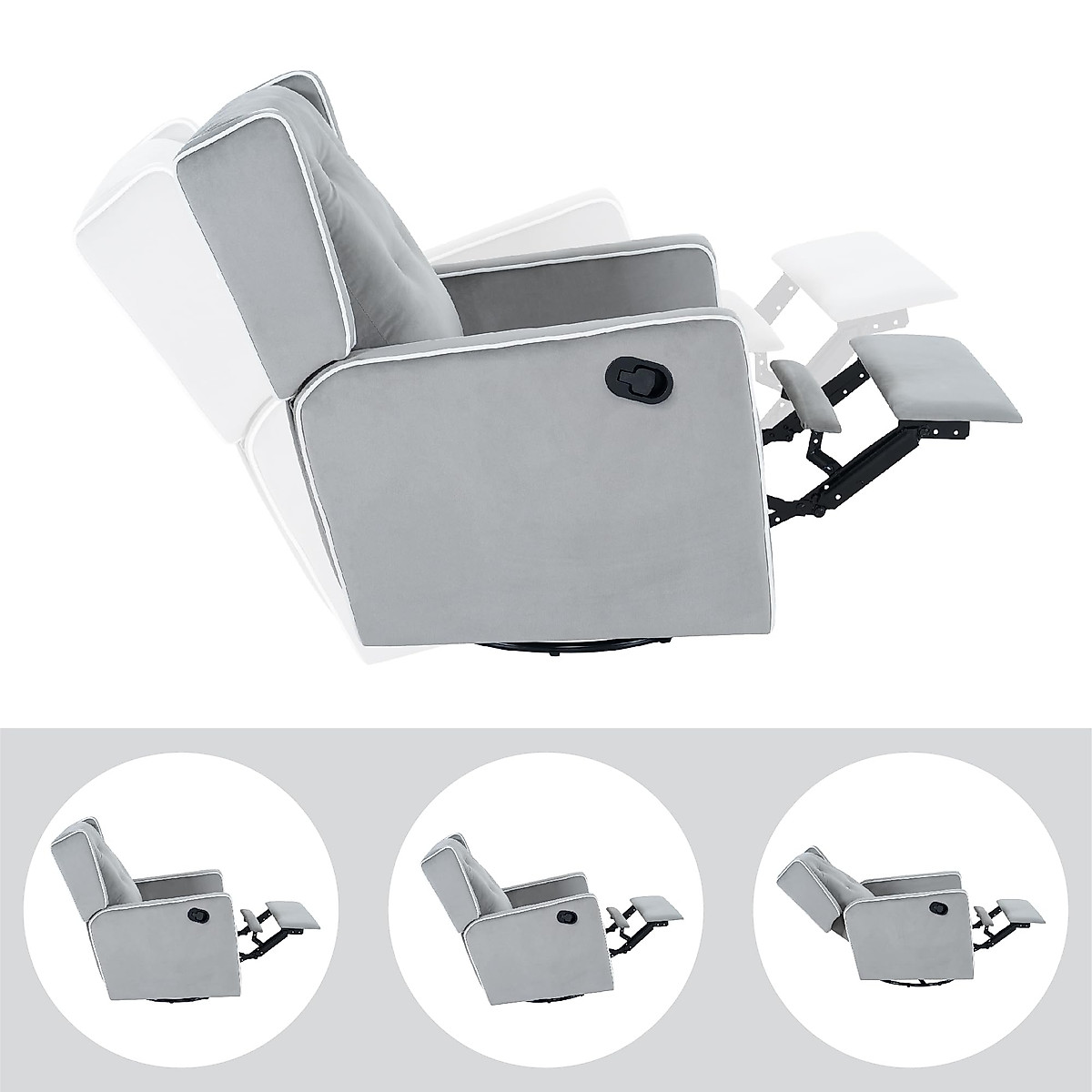 Bond with Your Baby, Relax in Style with Odelia 360° Swivel Glider Rocker Recliner, Nursery Chair with Manual Puller, Plush Cushioning, Soothing Rocking Motion with Microfiber Fabric - Light Gray