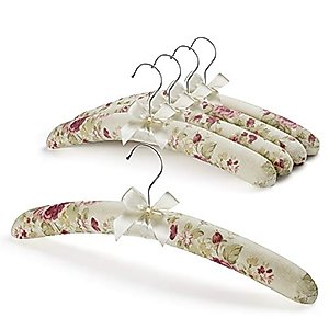GLCON 16 inches Satin Padded Hangers for Sweaters - Thick Padded Clothes Hangers for Women Clothing - Foam Fabric Coat Hangers No Bump Fancy Canvas Covers for Adult Wedding Bridesmaid (Pack of 5)