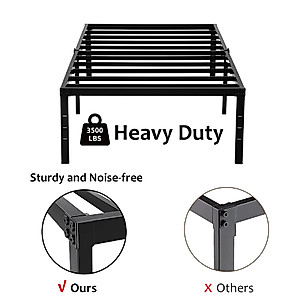 Kilyssa 16 Inch Twin Bed Frame Heavy Duty Metal Platform Steel Slat Support with Storage/No Box Spring Needed/Noise Free/Easy Assembly