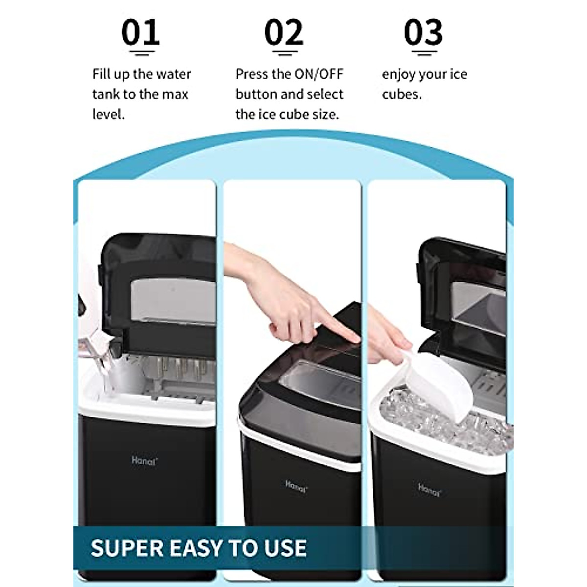 Ice Makers Countertop, 26lbs in 24 Hours, 9 Ice Cubes Ready in 7 Mins, Self-Cleaning Electric Ice Making Machine with Ice Scoop and Basket, L&S Bullet Sizes for Home Party Office Bar Camping