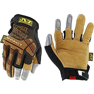 Mechanix Wear: M-Pact Durahide Leather Framer Work Gloves, Fingerless Design, Work Gloves with Impact Protection and Vibration Absorption, Safety Gloves for Men (Brown, Large)