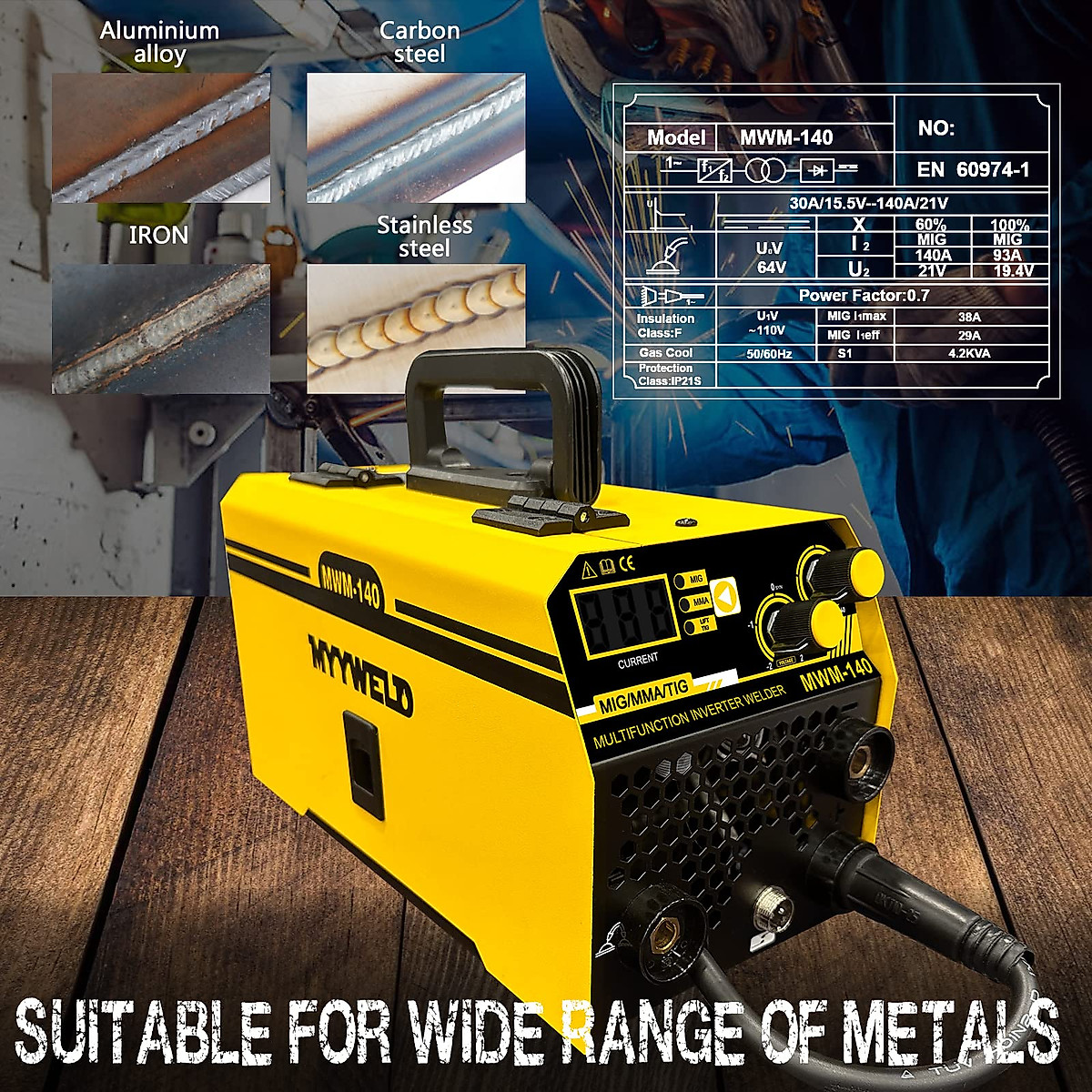 Mig welder, MYYWELD 140 MIG/Stick/Lift TIG 3 in 1 Welder 110V Gasless Flux Core Wire Welding Machine No Gas IGBT Inverter (MWM140)