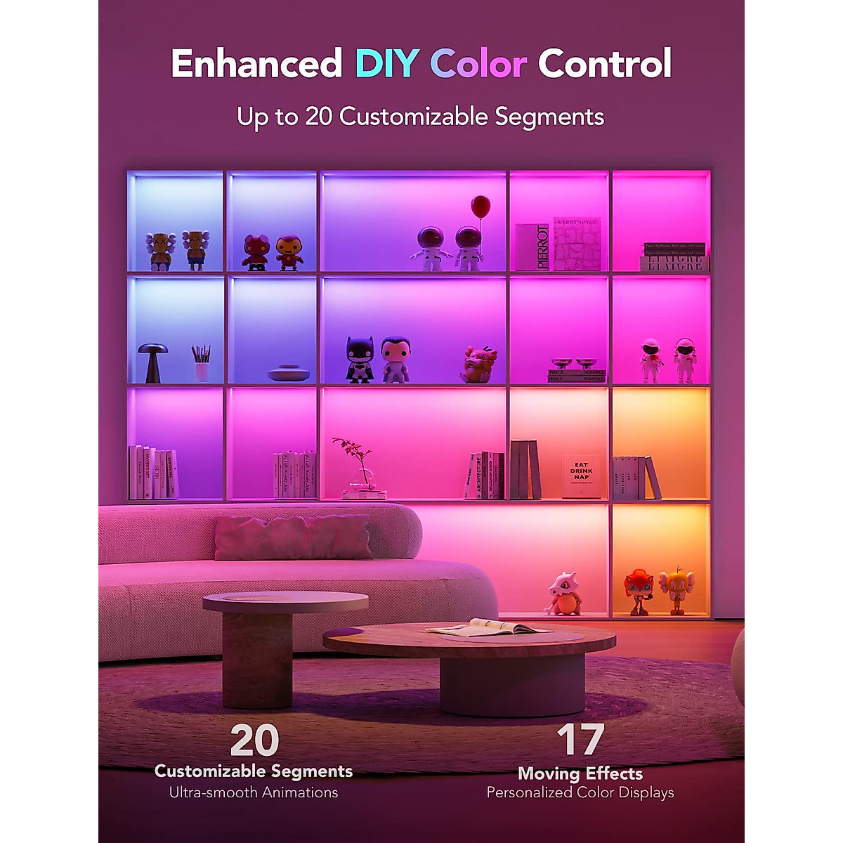 Govee RGBIC LED Strip Lights M1 with Matter, 6.56ft WiFi LED Lights for Cabinet, TV, Bed and Gaming Desk, Smart LED Lights Work with Apple Home, Alexa, Google Assistant and SmartThings, Home Decor