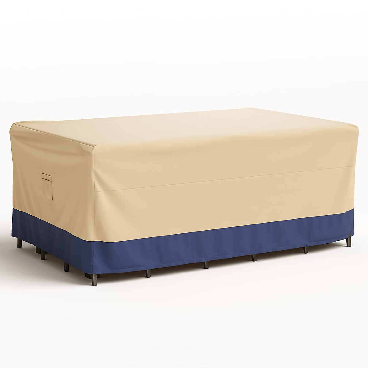 Tangkula Patio Table Set Cover, Outdoor Furniture Cover w/ Padded Handle & Click-Close Straps, Patio Furniture Cover with Air Vent, Heavy Duty PU Table & Chair Cover, 90”W x 50”D x 32”H