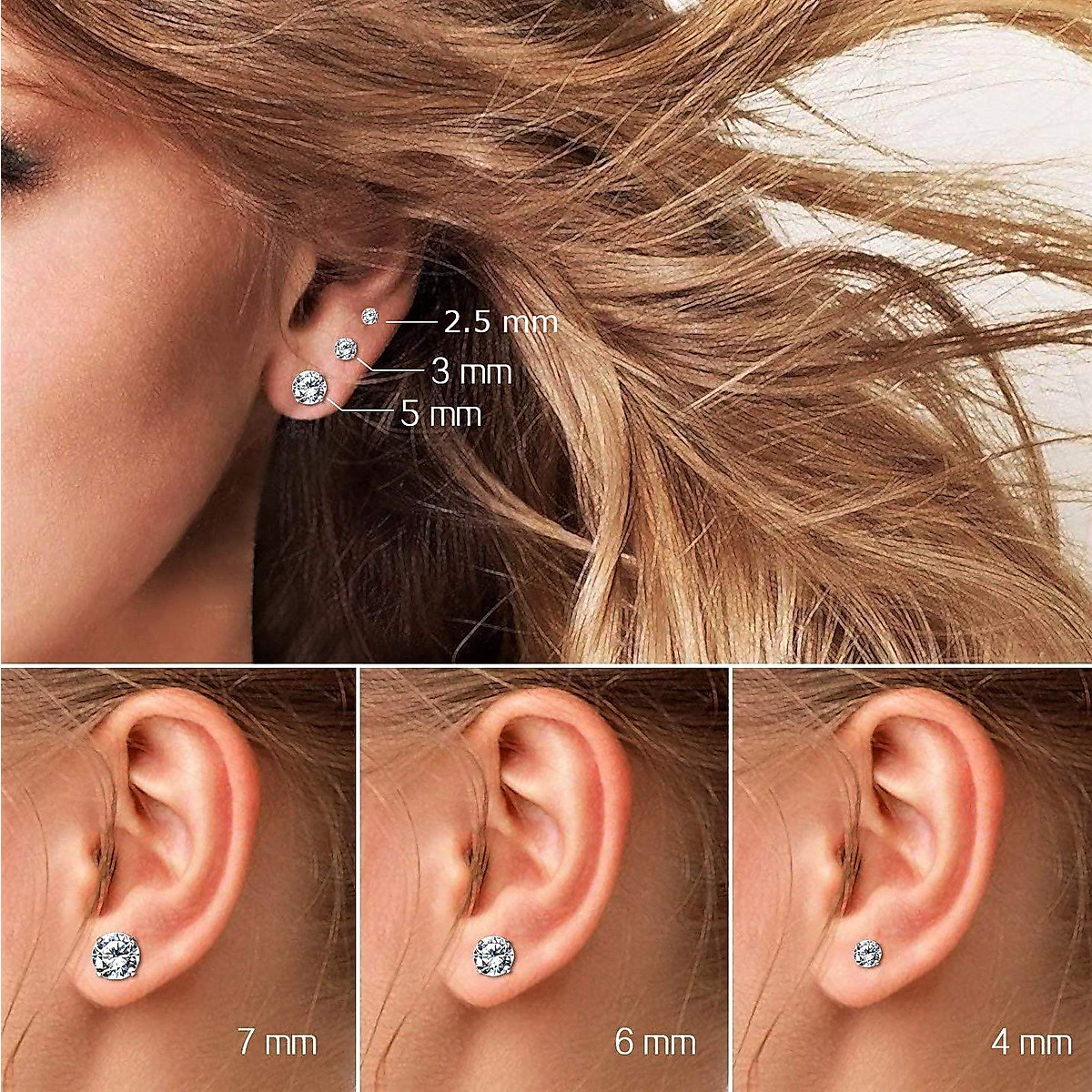 14k White Gold Made with 5mm Cubic Zirconia Solitaire Stud Earrings with Secure Screw-backs, 5mm