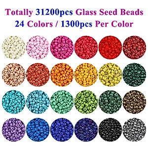 DICOBD 31200pcs 2mm Small Glass Seed Beads, 24 Color Craft Beads for Bracelets Jewelry Making and Crafts, with a Storage Box