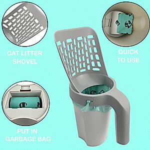 Cat Litter Scoop,Cat Litter Scooper with Trash Container,Removable Cat Litter Scoop Holder，Portable Litter Scooper with Holder Provides 215 Garbage Bags，Cat Scooper&Cat Litter Disposal System In 1