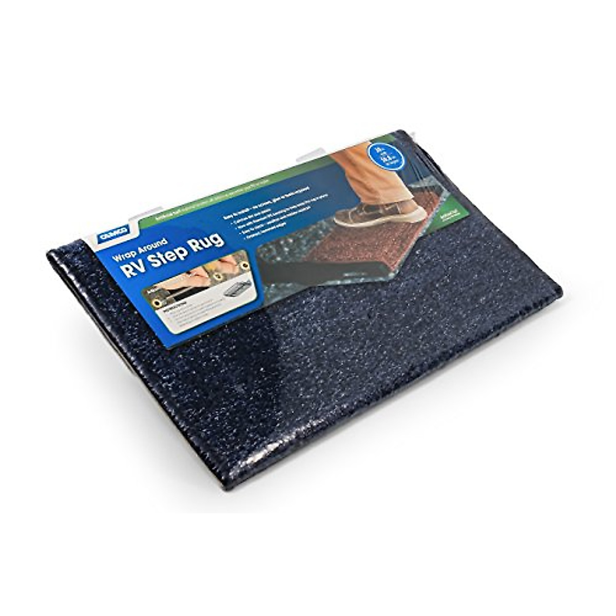 Camco 42937 RV Step Rug ( Premium Wrap Around , Turf Material (22" x 20") - Blue)