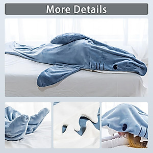 Fancemot Shark Blanket for Kids, Shark Blanket Hoodie Soft Cozy, Shark Blanket Onesie Flannel, Wearable Shark Blanket