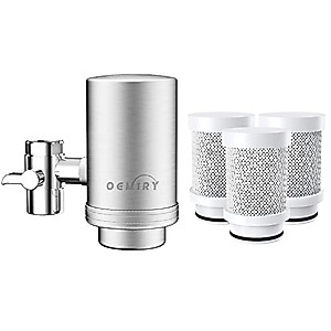 OEMIRY OM-WF01 Faucet Water Filter & OM-WF01 Replacement Filters, Reduces 99.99% Lead, Chlorine, Heavy Metals, Bad Taste & Odor (4 Filters Included)