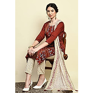 Lagi Women Straight Printed 3/4 Sleeves Rayon Kurti Pant and Dupatta Set, Rust [M]