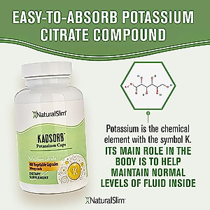 NaturalSlim Kadsorb Natural Potassium Citrate - Supports Electrolyte Balance & Normal PH, Non-GMO & Gluten-Free, Absorbable Potassium Supplement with Essential Minerals - 99 mg 400 Capsules