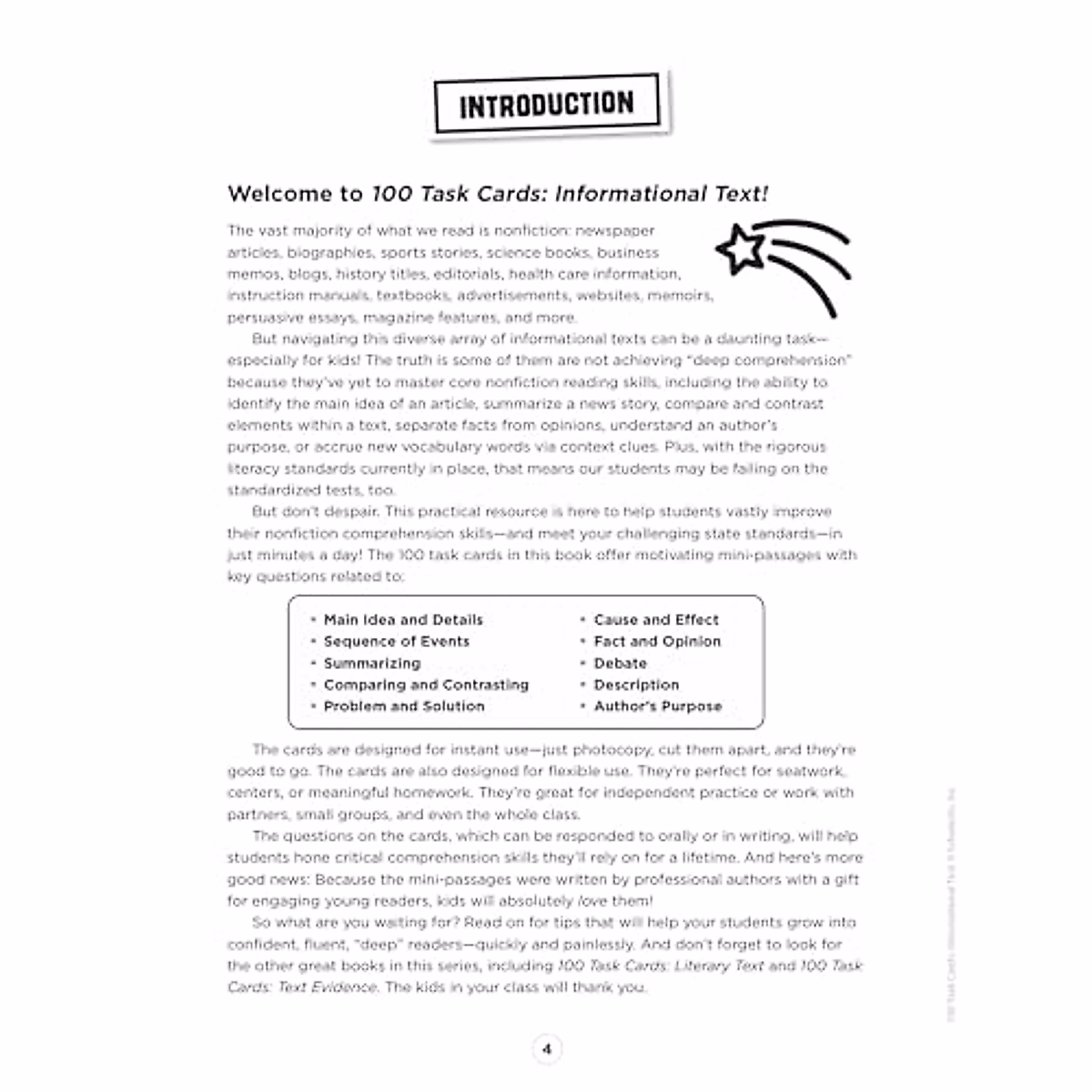 100 Task Cards: Informational Text: Reproducible Mini-Passages With Key Questions to Boost Reading Comprehension Skills