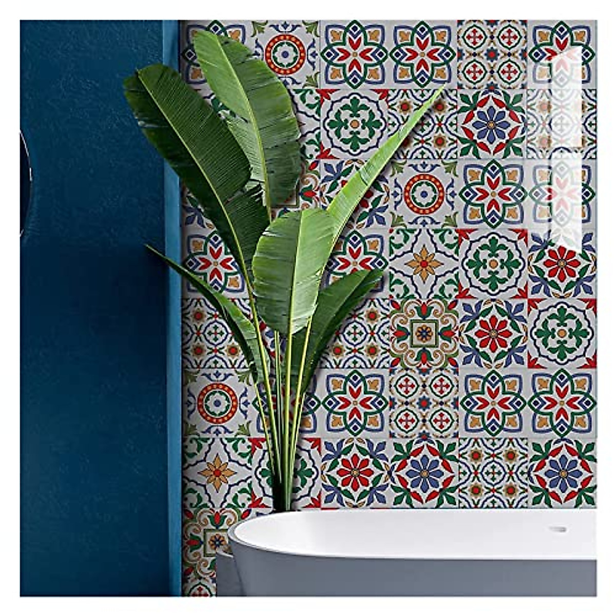 Tile Stickers Country Style Green Stick On Tiles Bathroom PVC Self Adhesive Wall Tiles Kitchen Stick On Wall Tiles Waterproof Peel and Stick Floor Tiles Self Adhesive Tiles for Walls