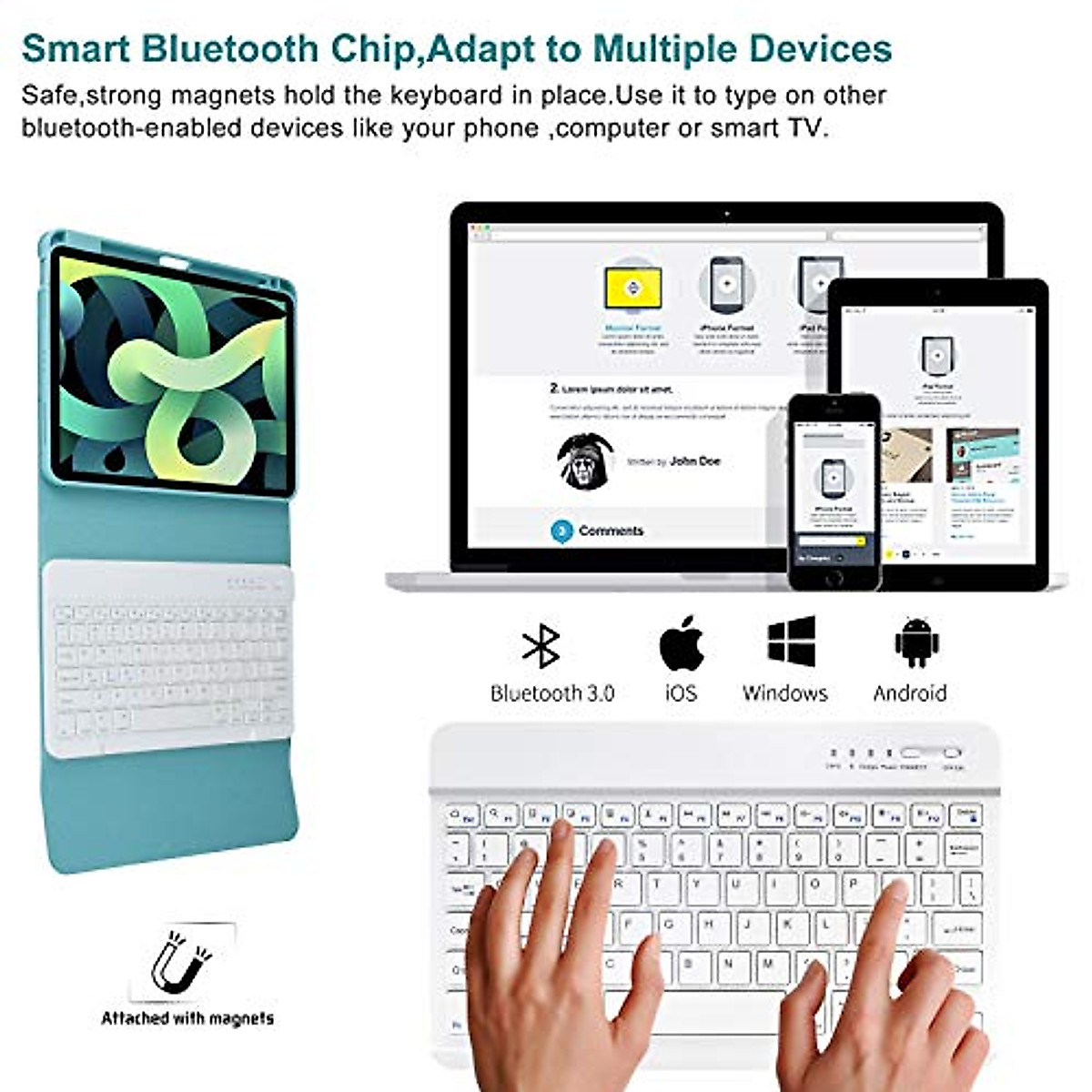 iPad Air 11-inch M2 2024/ iPad Air 5th Gen 10.9 Case with Keyboard,iPad Air 4th Gen 2020,iPad Pro 11 2018 with Detachable Wireless Bluetooth Keyboard case with Pencil Holder(Sky Blue)