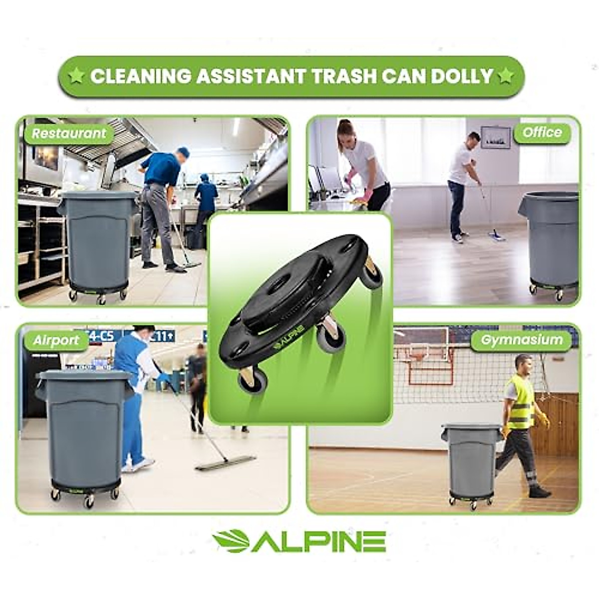 Alpine Rolling Brute Trash Can Dolly - Trash Can Dolly with Wheels/Trash Can Roller Base for Round 20, 32, 44, or 55 Gallon Garbage Bins, Heavy Duty Holds Up to 500lbs (Black)