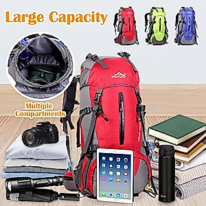 HERYWEKD Hiking Backpack, 50L Travel Backpack, Waterproof Lightweight Camping Backpack， Suitable for Hiking, Mountaineering, Camping (Red)