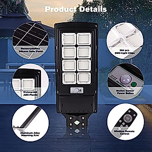 KingHe Solar Street Lights Outdoor - 500W Commercial Parking Lot Light Dusk to Dawn Super Bright Led Street Lighting Solar Powered with Motion Sensor, IP65 Waterproof,YT200-2