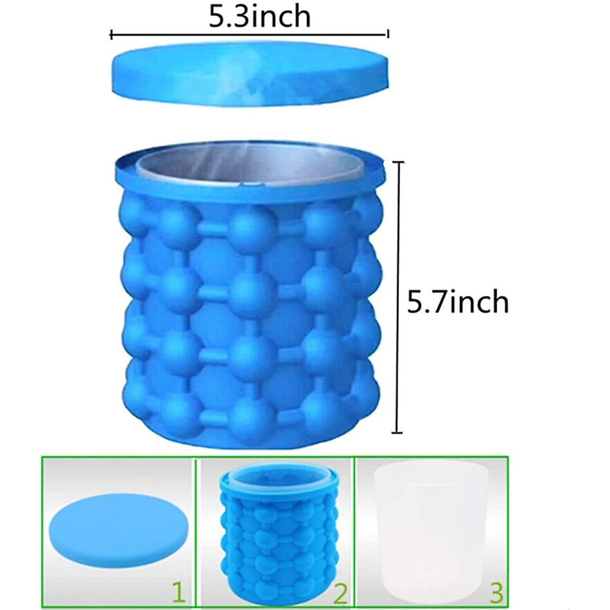 BULUSHI Large 2 in 1 Silicone Ice Bucket & Ice Mold with lid,Silicon Ice Cube Maker Genie, Portable Silicon Ice Cube Maker Blue 13.2X13.2X14CM