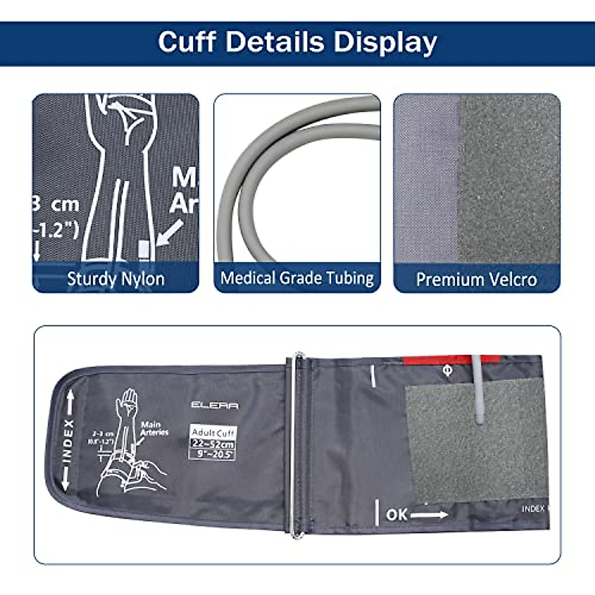 Extra Large Blood Pressure Cuff, ELERA 9”-20.5” Inches (22-52CM) XL Replacement Cuff for Big Arm, Compatible with Omron BP, Cuff Only