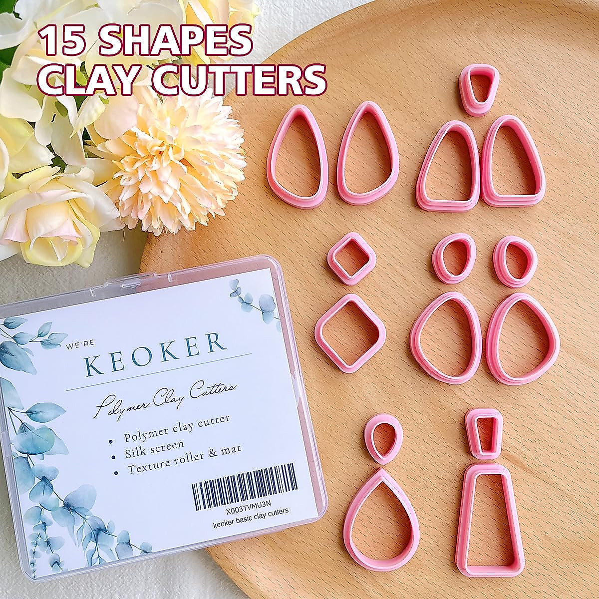 Keoker 15 Organic shape Clay Cutters for Polymer Clay Jewelry, Polymer Clay Cutters for Clay Earrings Jewerlry Making (ALL)