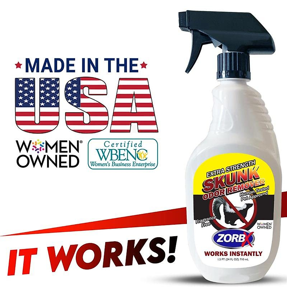 ZORBX Unscented Skunk Odor Remover Spray – Fast Acting Skunk Smell Removal | Extra Strength Skunk Odor Eliminator for Dogs, House, Home, Car, Clothes & Furniture (24 FL Oz.)
