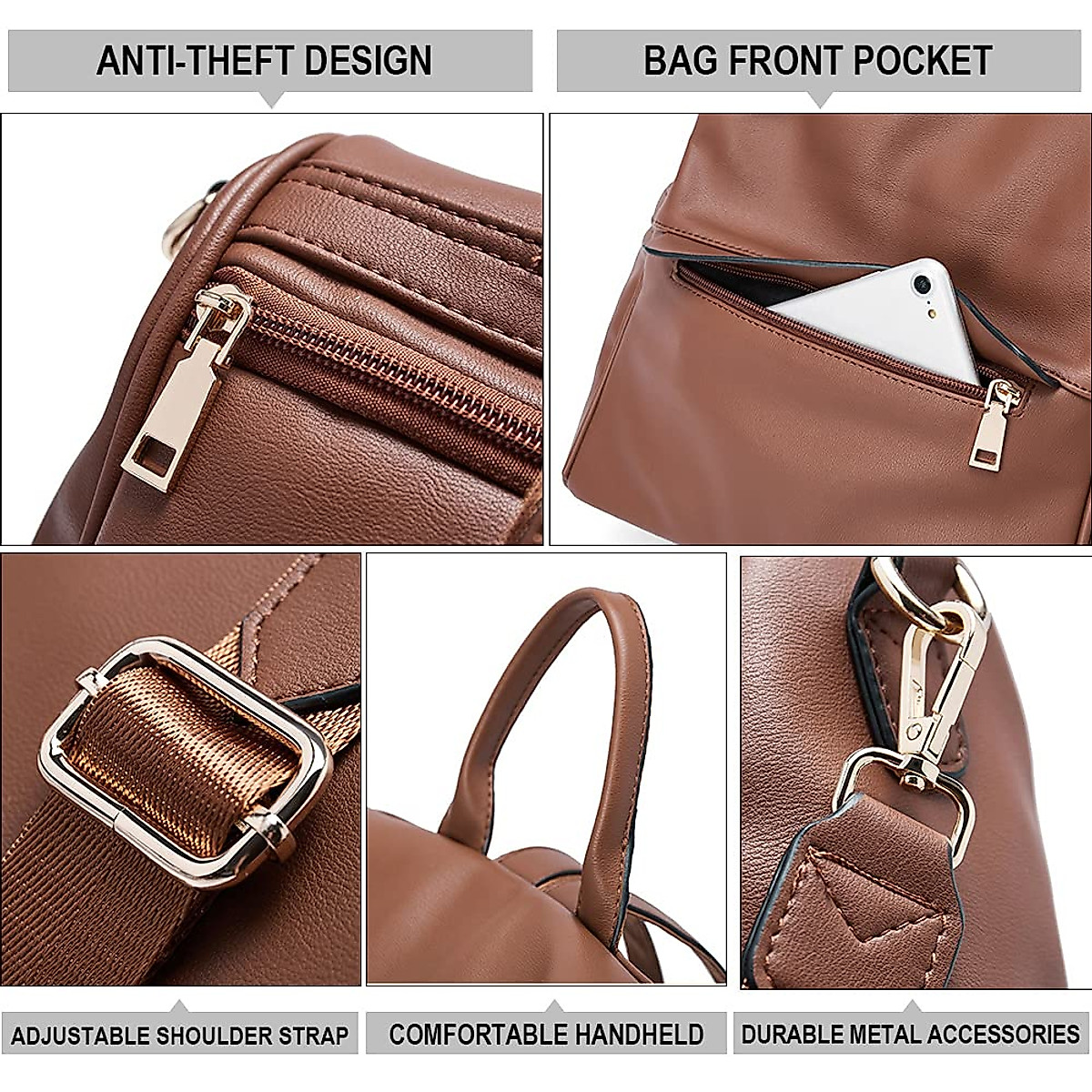 CLUCI Womens Backpack Purse Fashion Leather Ladies Travel Large Designer Convertible Shoulder Bags Pure Brown