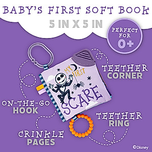 Kids Preferred Disney Nightmare Before Christmas My First Scare Jack Skellington Soft Book Baby Teething Crinkle Book with On-The-Go Clip, Crinkle Pages, and Teethers, Multicolor