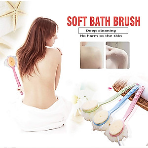 AARainbow 2 Packs Shower Body Brush with Bristles and Loofah, Back Scrubber Mesh Sponge with Curved Long Handle for Skin Exfoliating Bath, Massage Bristles Suitable for Men and Women (1Gray+1Pink)