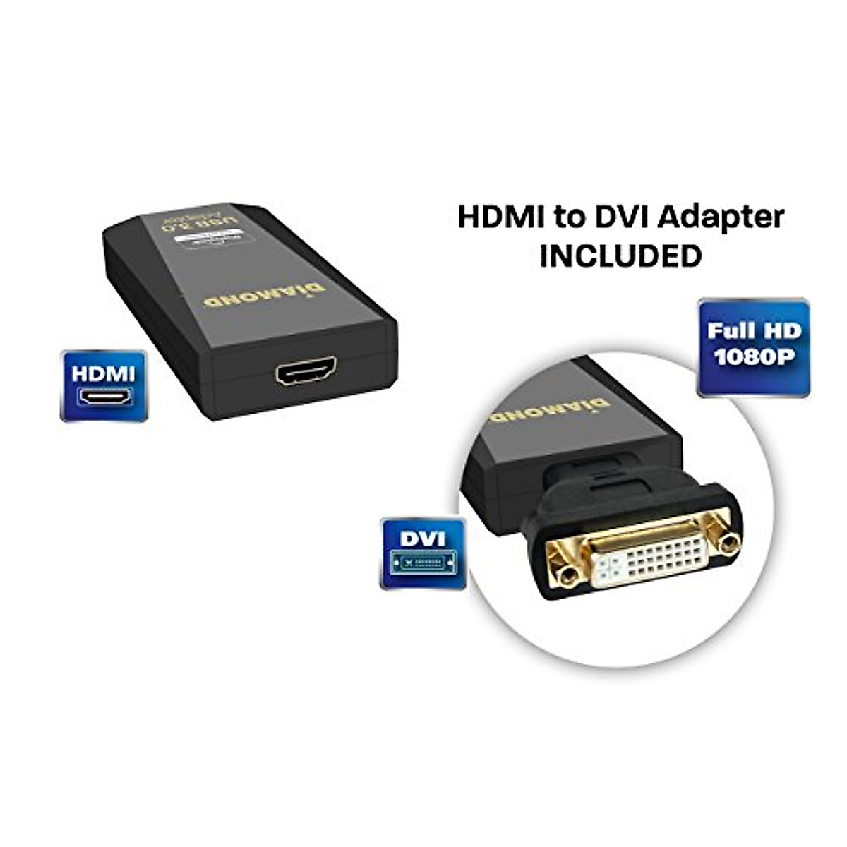 Diamond Multimedia BVU3500H USB/USB-C/TB3 to DVI/HDMI Video Graphics Adapter, Windows 11, 10, 8.1, 8, 7, XP, MAC OS and Android 5.0+