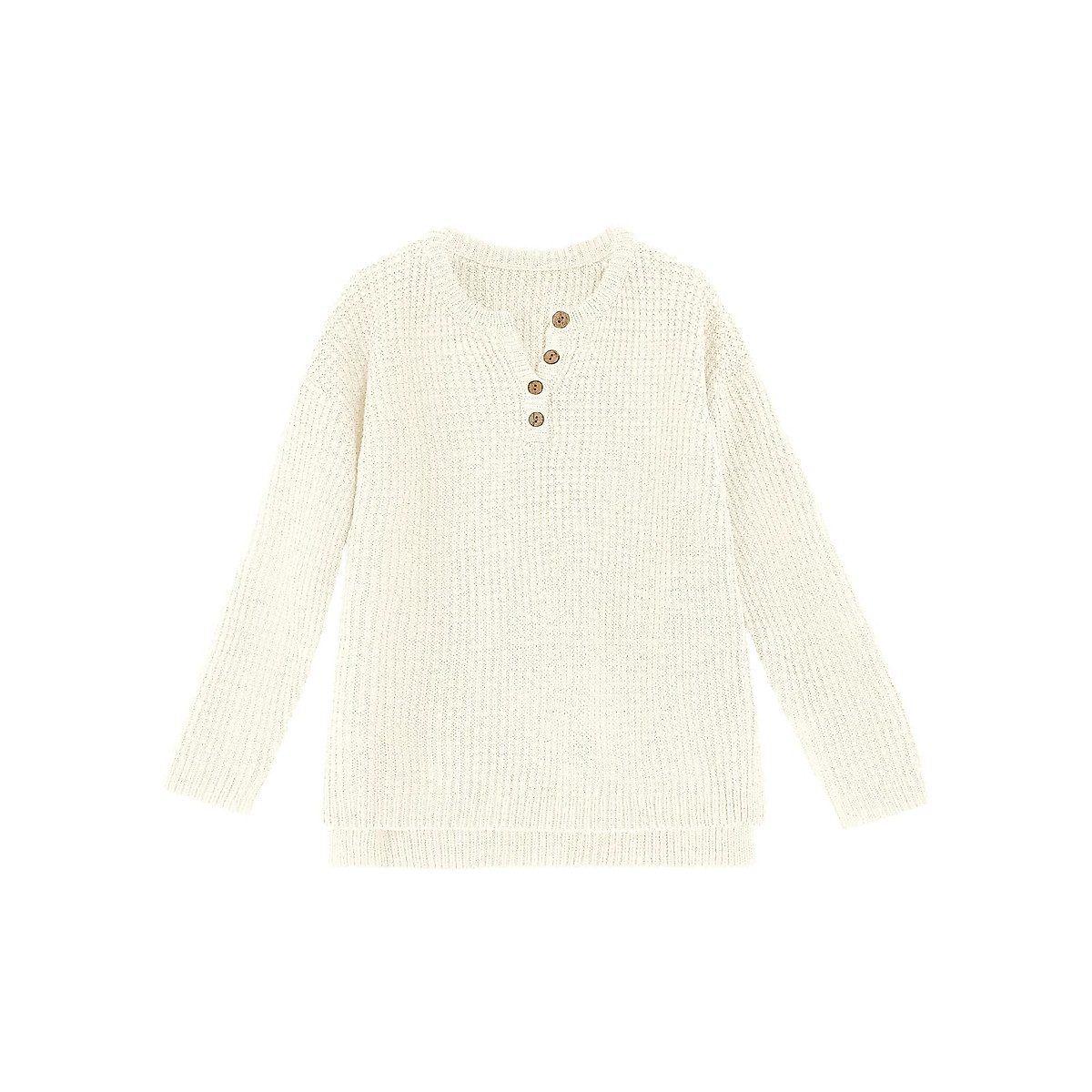 rrhss Girls Waffle Knit Sweaters Trendy Henley Button V Neck Long Sleeve Pullover Jumper Tops Off-White