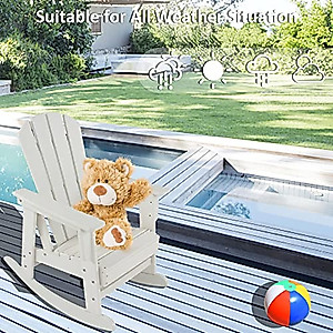 PIZATO Kids Adirondack Chair, Recyclable Durable HDPE Composite Adirondack Chairs Weather Resistant Adirondack Rocking Chair Fire Pit Chairs for Patio Backyard Garden, White