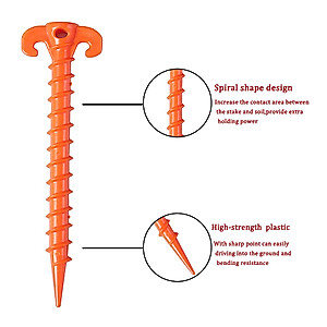 Lvgowyd 4/8/10 Pack Outdoor Tent Stakes, Canopy Stakes, Camping Stakes, Beach Tent Stakes Heavy Duty Screw Shape -7.9/10inch (10 inch +10 Pack +Orange)