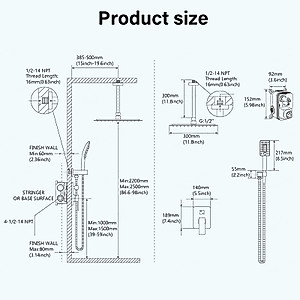 Shower Faucet Set Matte Balck Rain Shower System with High Pressure 8 Inches Rain Shower Head and Handheld Spray Bathroom Luxury Rain Mixer Shower Faucet Set Complete Combo Set Ceiling Mounted