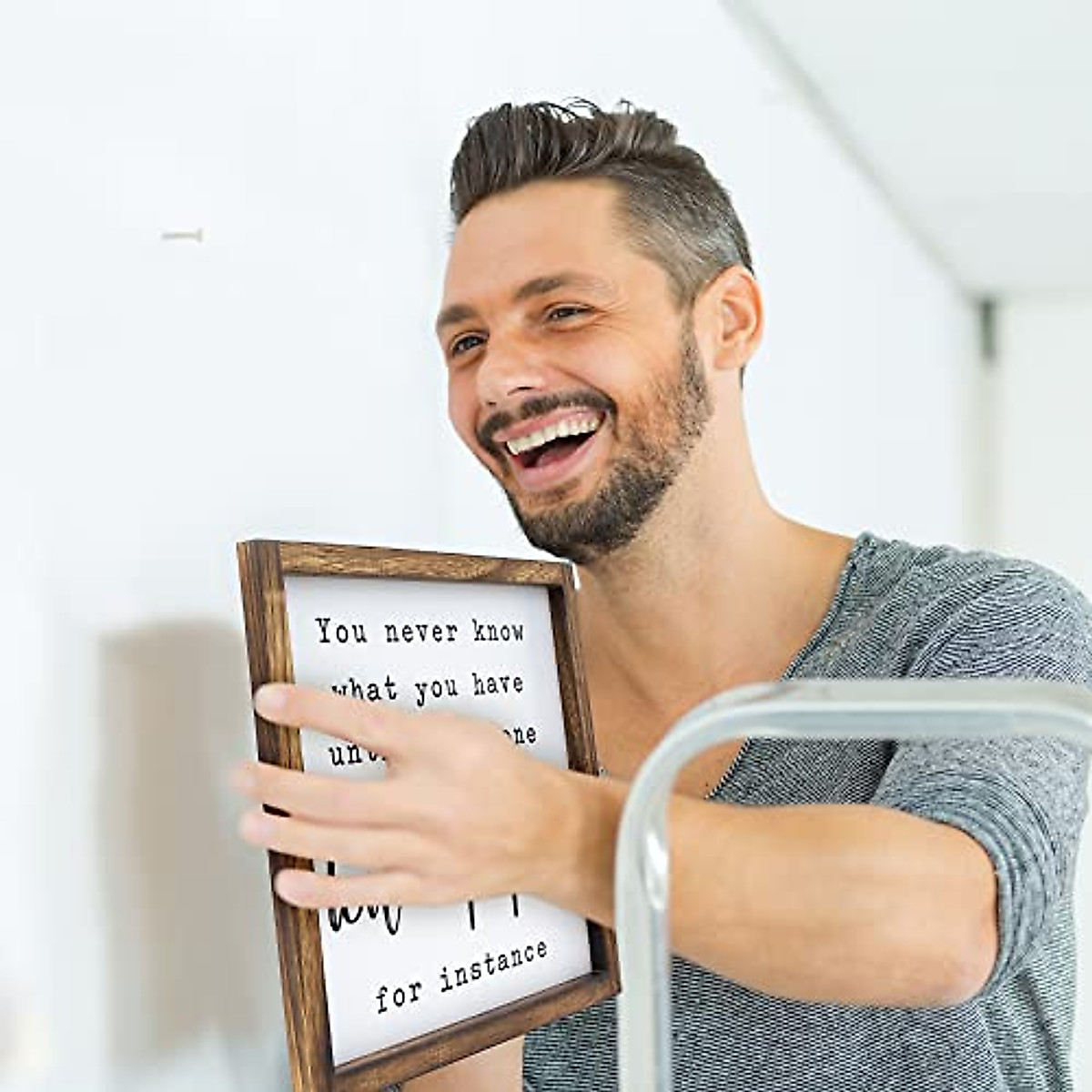 COM-PAD Funny Farmhouse Bathroom Decor Signs - 6 Interchangeable Wall Decorations w/ Hilarious Sayings and Rustic Frame - Instantly Create a Fun Filled Bathroom In Your Home