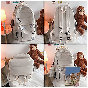 Aesthetic Backpack for School, Teen Girls Preppy Backpack, Fashion Big Student School Bags, Multi Pocket Canvas Backpack (Black)